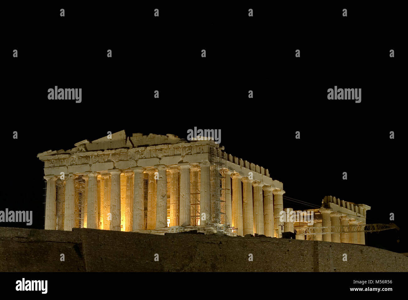 a floodlit Parthenon against a clear night sky on a warm summer evening in Athens Stock Photo ...
