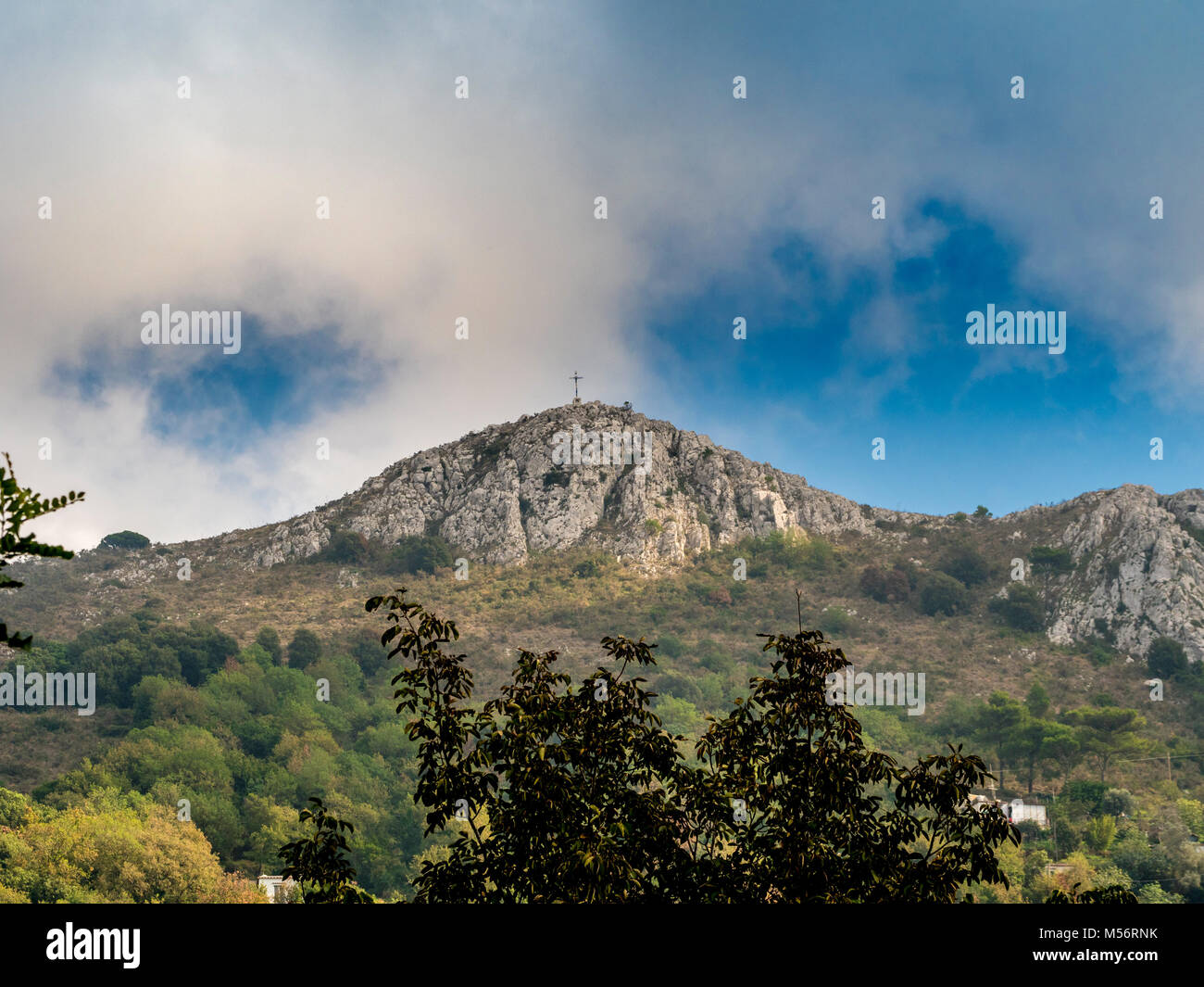 Monte Solaro with cross seen at the summit, viewed from Anacapri, Capri ...