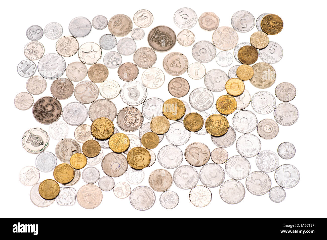 top view of set of coins variety isolated on white Stock Photo - Alamy