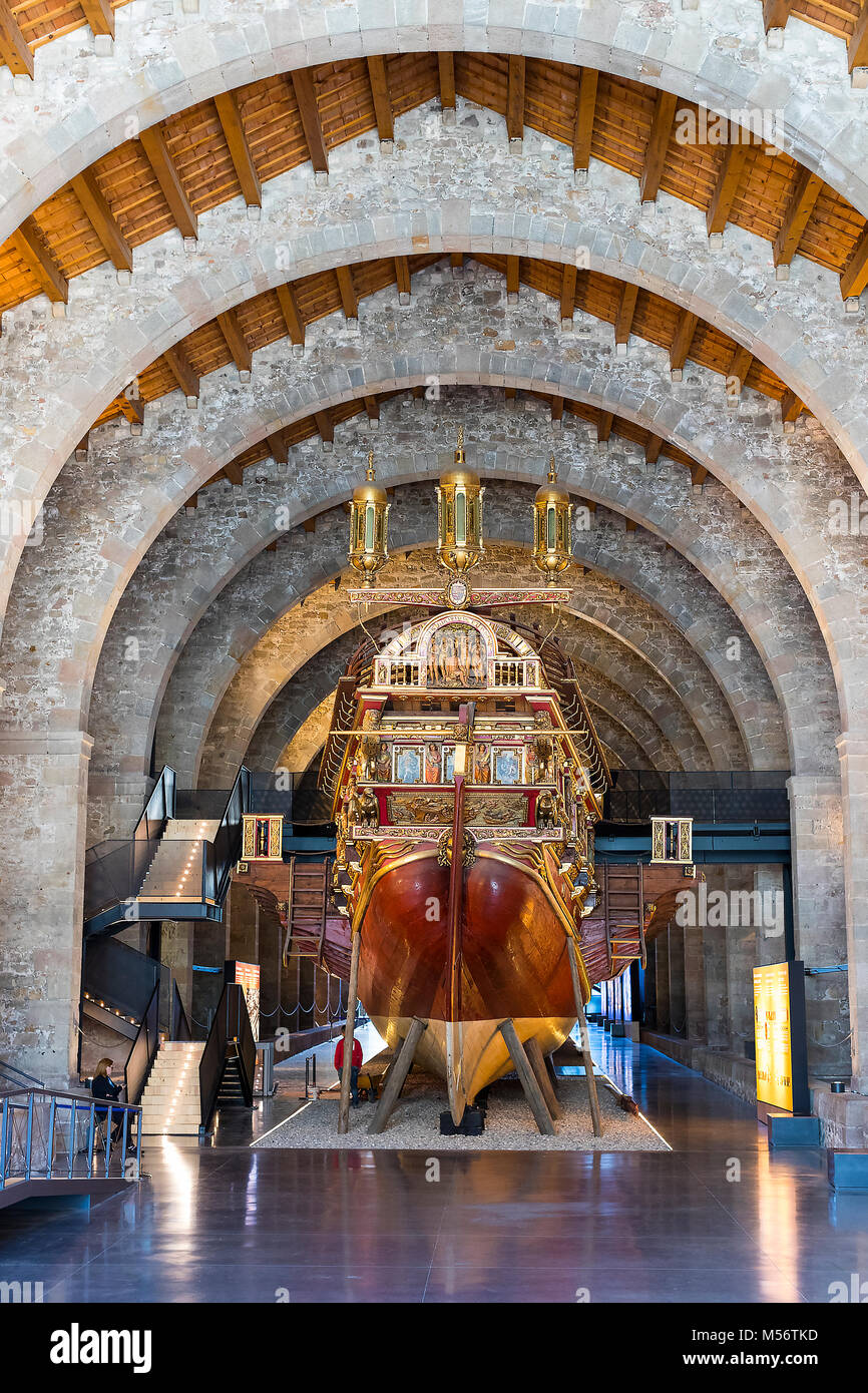 BARCELONA, SPAIN - 11 JANUARY 2018: Expositions in the naval museum ...
