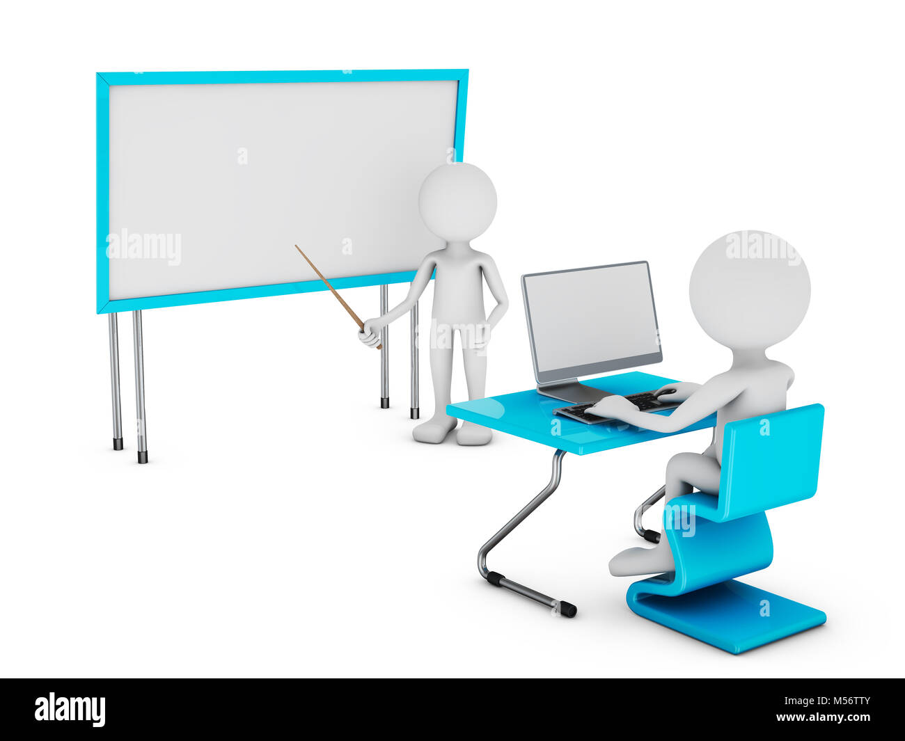 Man with a pointer and a student at a table on which computer.3d ...