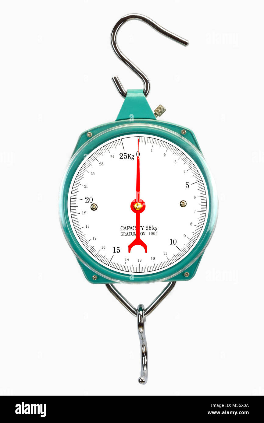 Hanging scale on white background Stock Photo - Alamy
