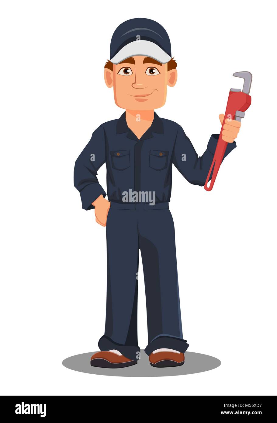 Professional auto mechanic or plumber in uniform. Smiling cartoon ...