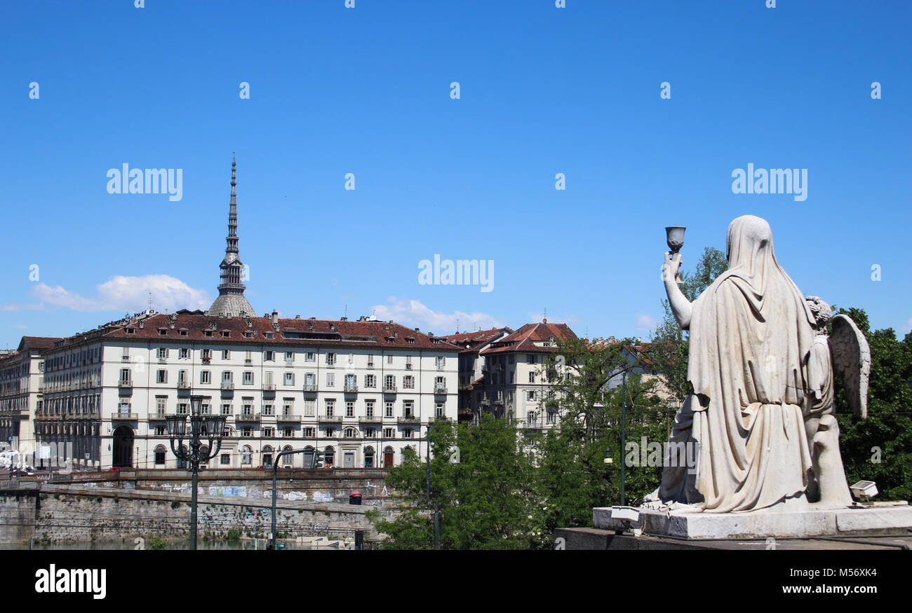 Turin (Torino) View of Faith Statue with the Holy Graal and Mole ...