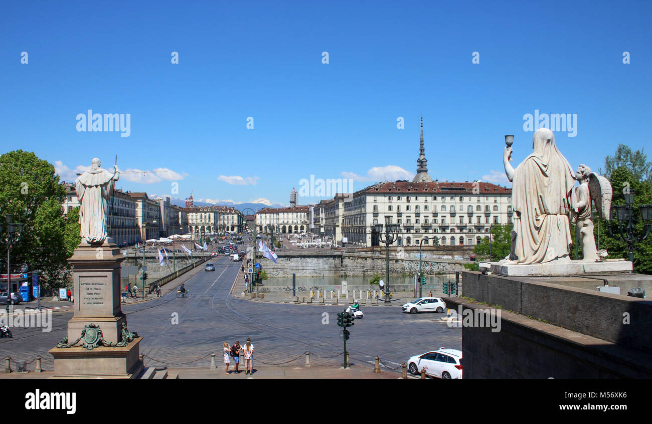 Turin (Torino) Aerial view of Piazza Vittorio Veneto and Mole Antonelliana taken from the Gran ...