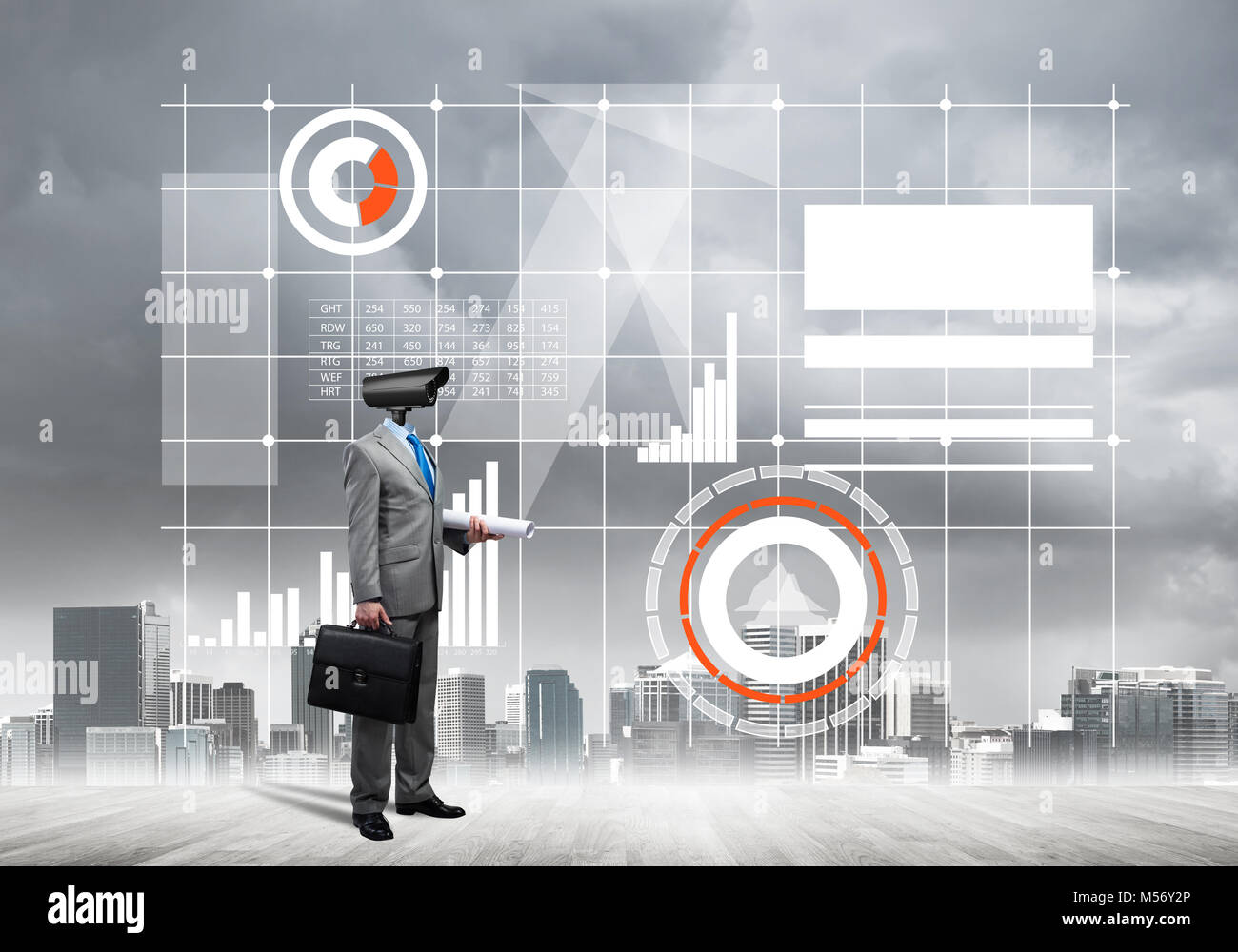 Concept of security and privacy protection with camera headed man Stock ...