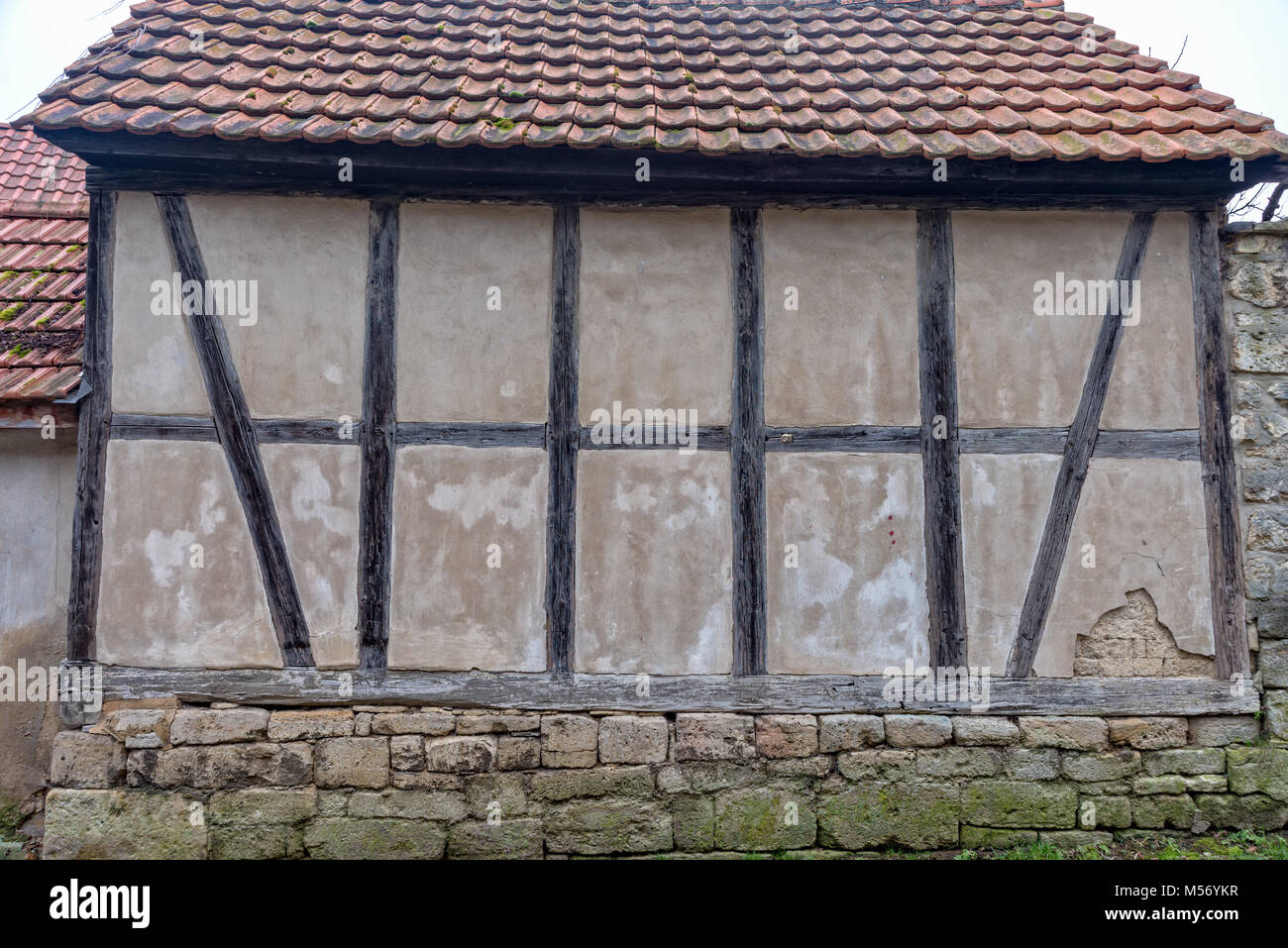 Old half-timbered barn, where you can see the old wood Stock Photo - Alamy