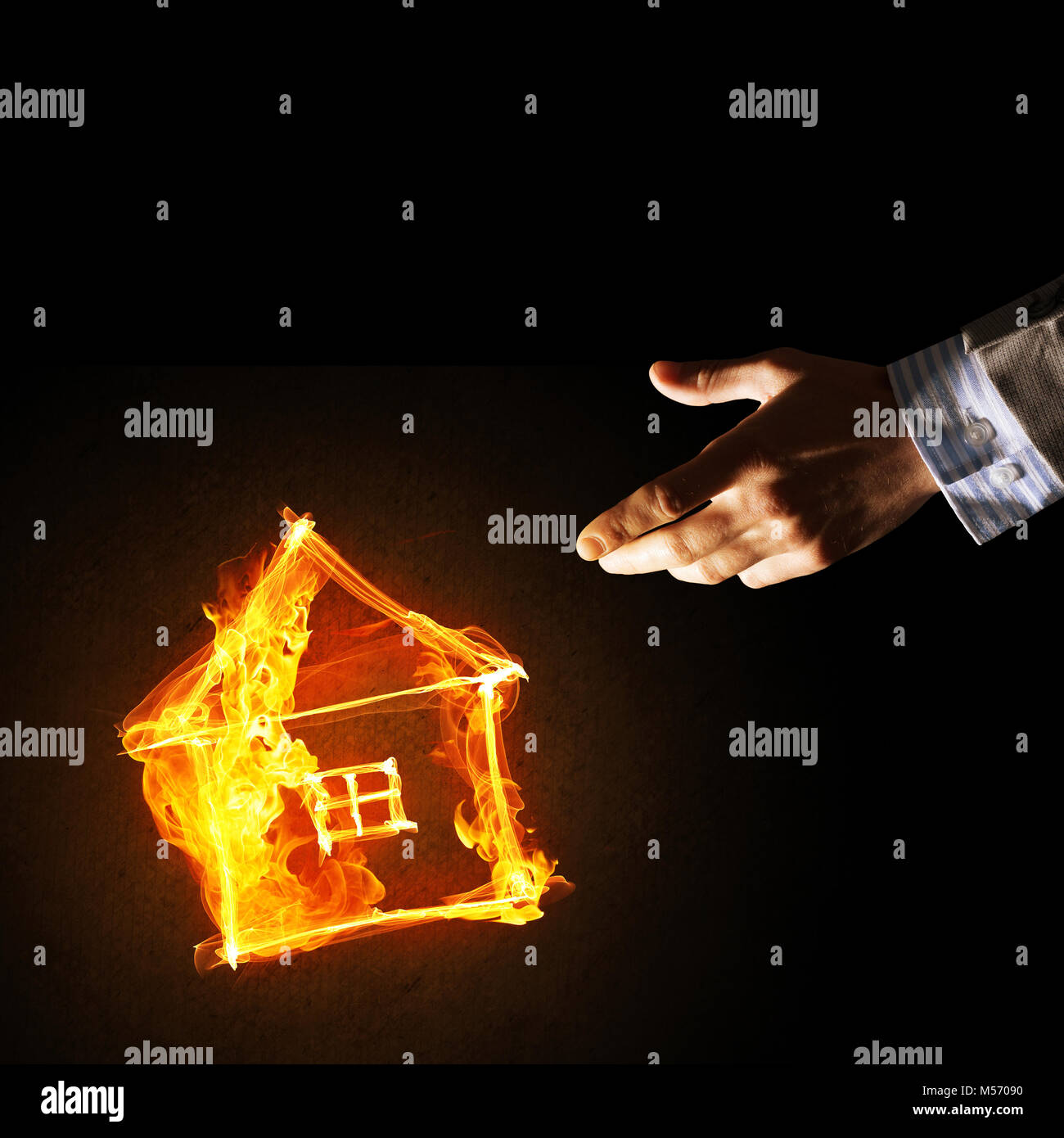 Businessman hand pointing at burning fire symbol Stock Photo - Alamy