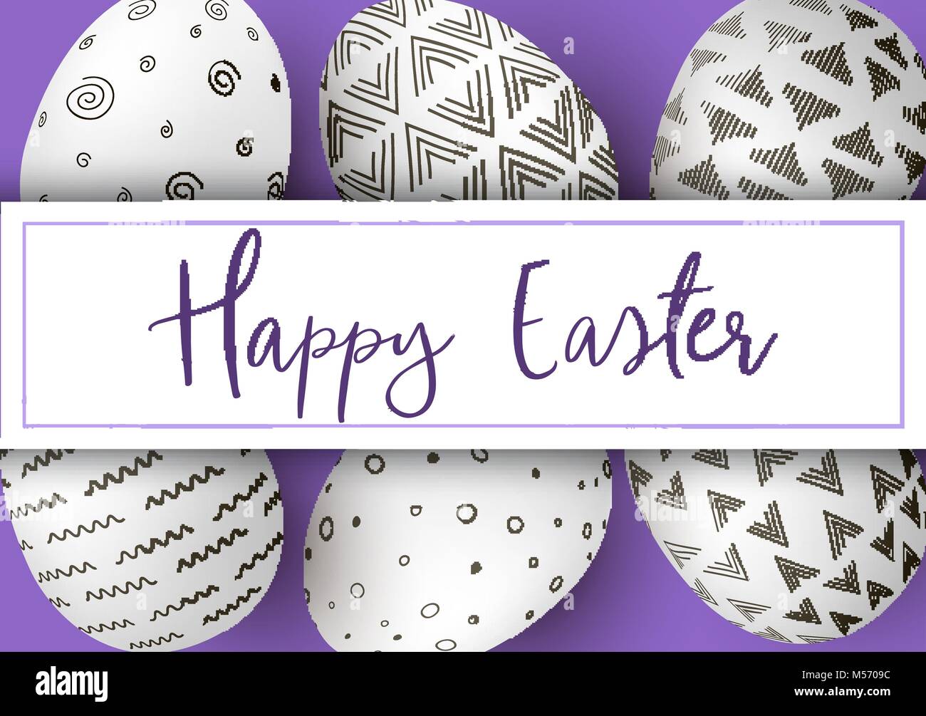 Happy Easter stripe with text. White easter eggs with monochrome simple ...
