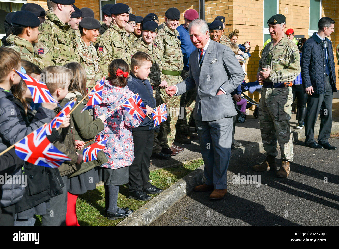 The Prince of Wales meets soldiers and school children from Innsworth ...
