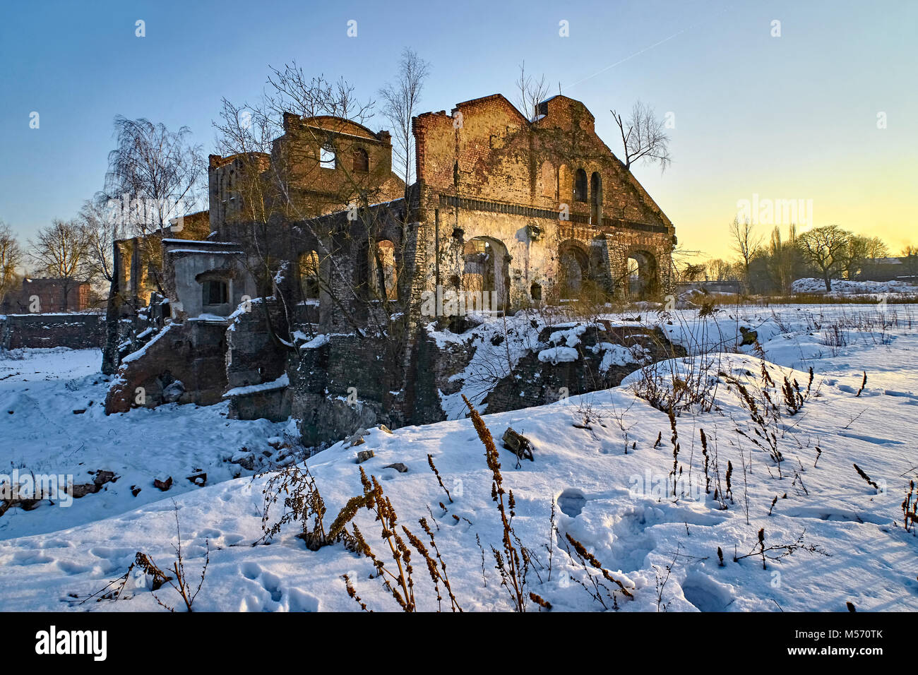 A mysterious ruin of an old residential building, terrifying and ...