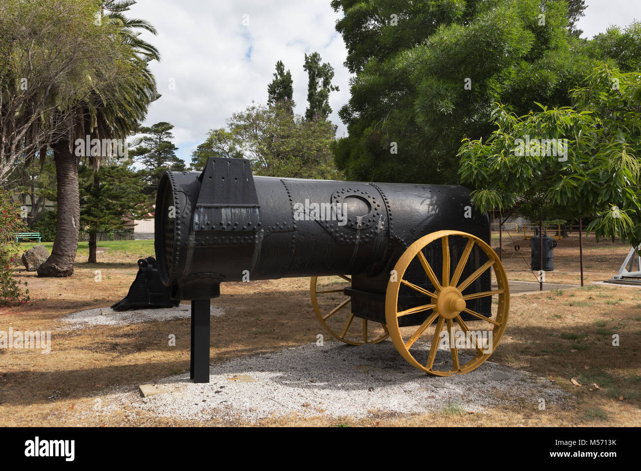 A static, steam engine on display in the Heritage Park, Greenbushes ...