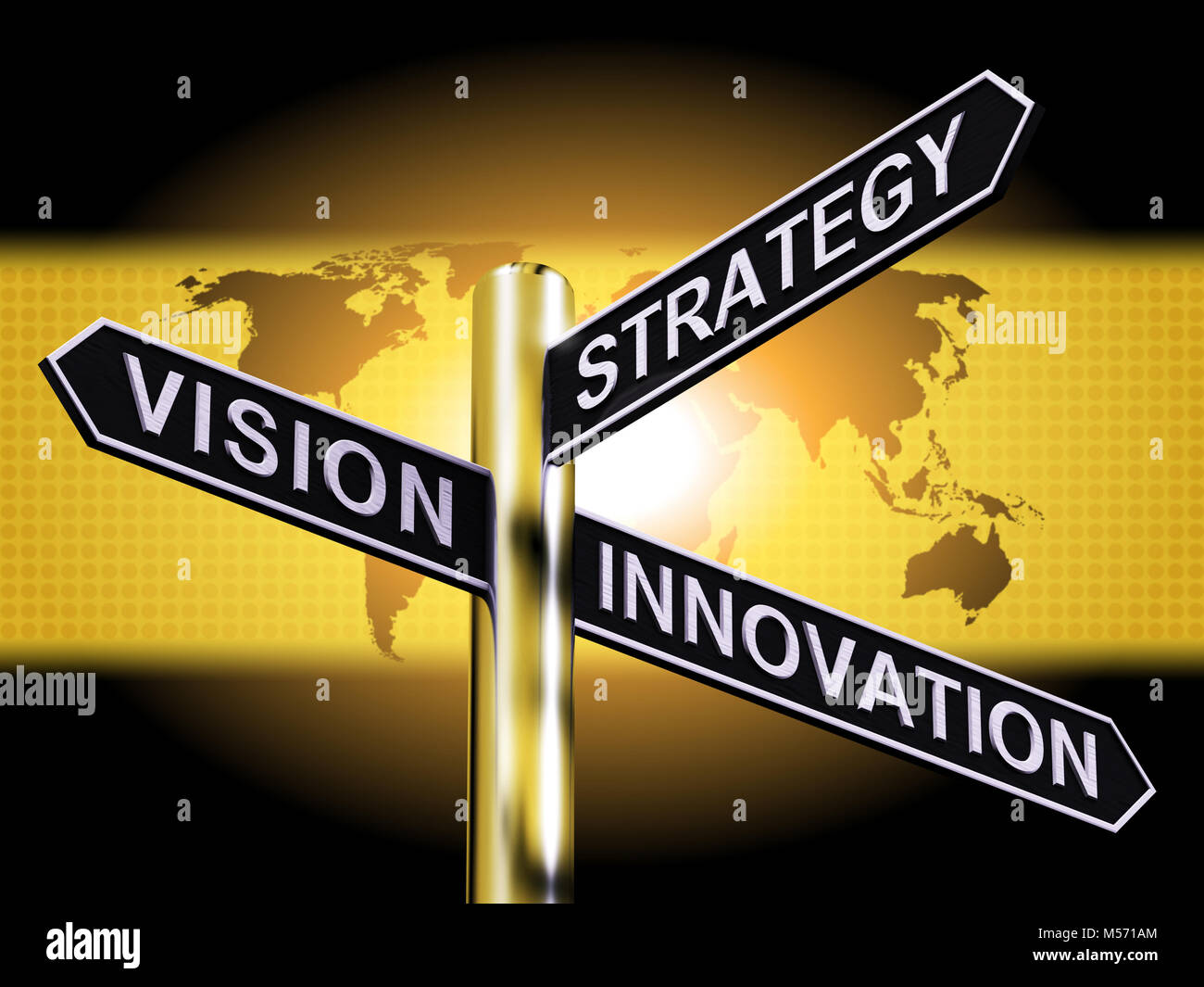 Vision Strategy Innovation Signpost Shows Business Leadership 3d ...