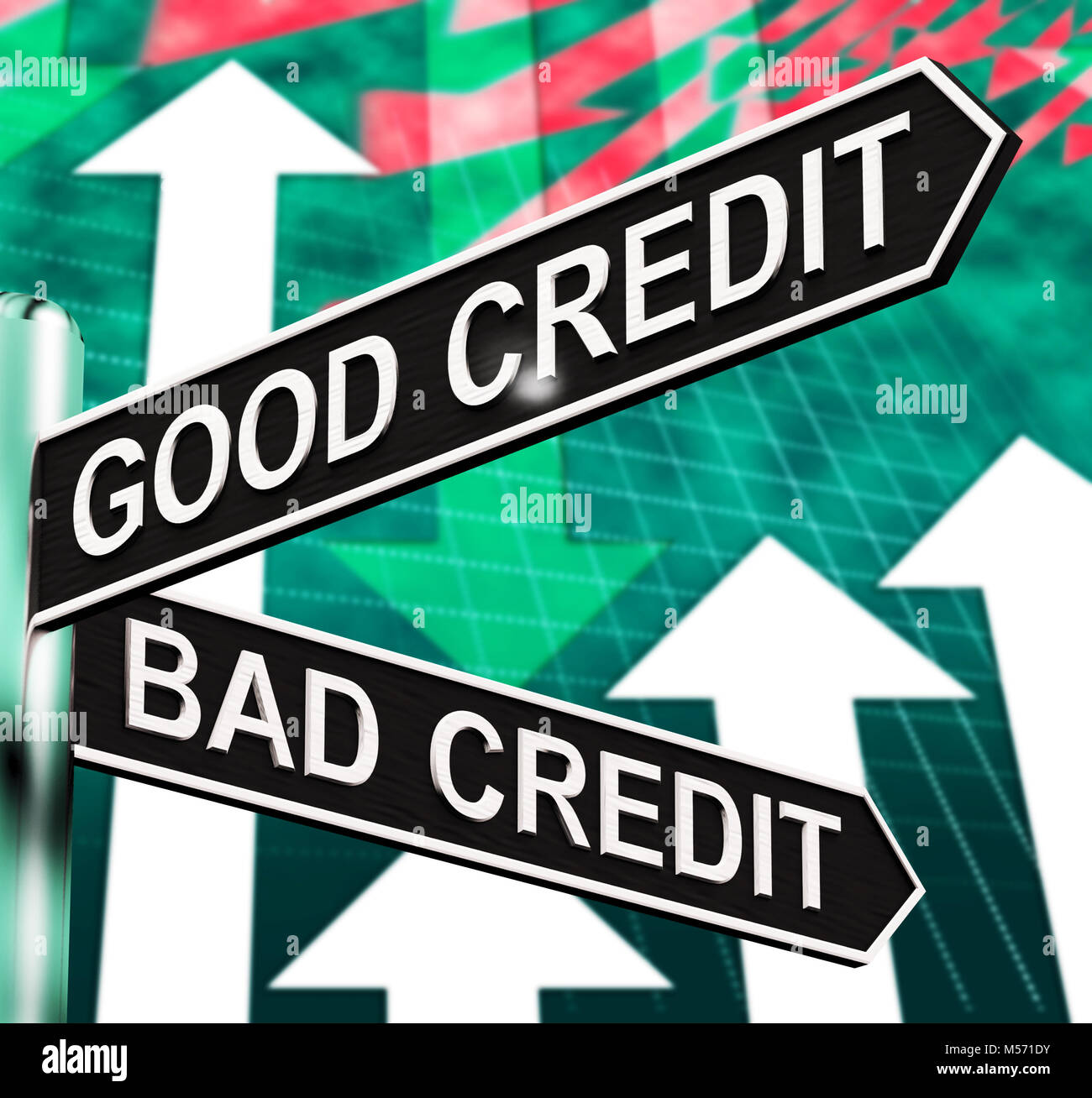 Good Bad Credit Signpost Shows Customer Financial 3d Illustration Stock ...
