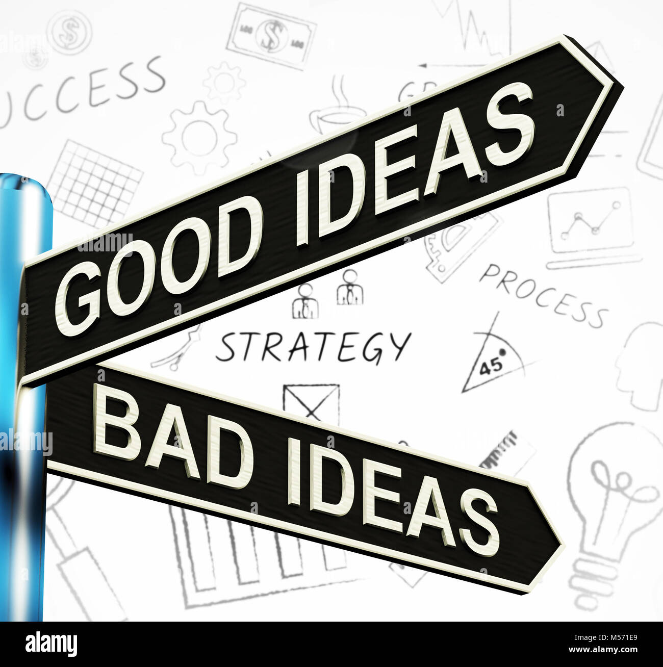 Good Or Bad Ideas Signpost Shows Brainstorming Judging 3d Illustration ...
