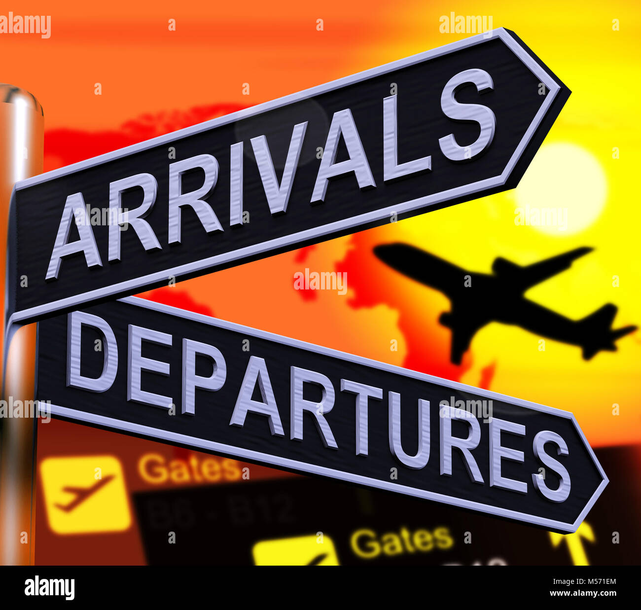 Arrivals Departures Signpost Shows Flights Airport 3d Illustration ...