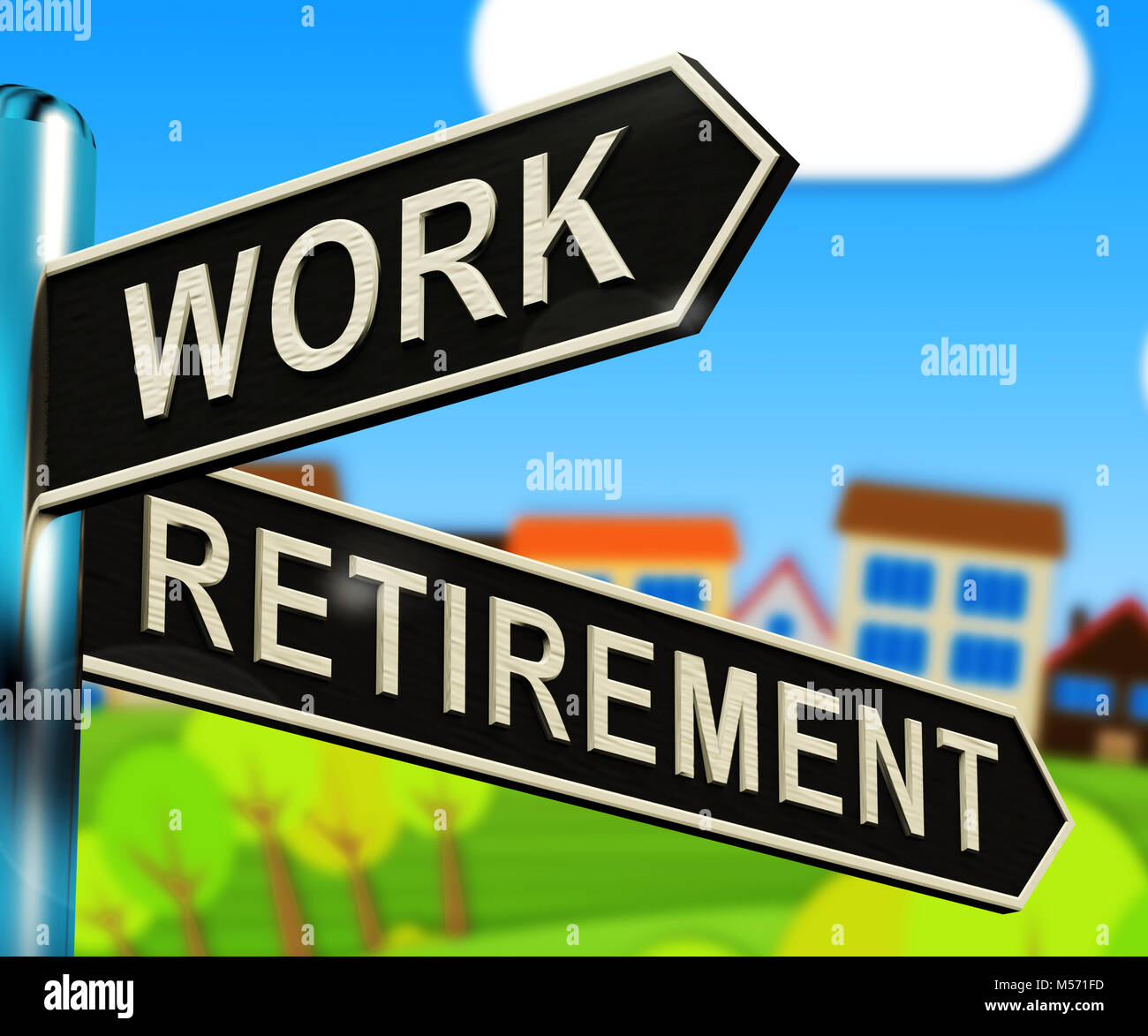 Work Or Retire Signpost Shows Choice Of Working 3d Illustration Stock ...