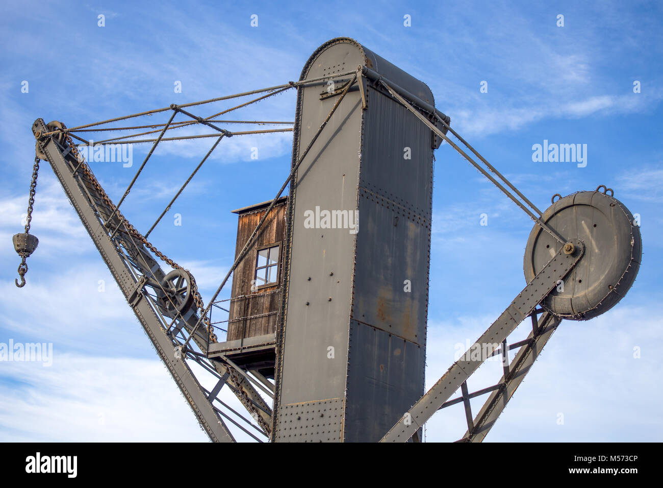 View of an old industrial crane in the ancient port of Genoa, Genova ...