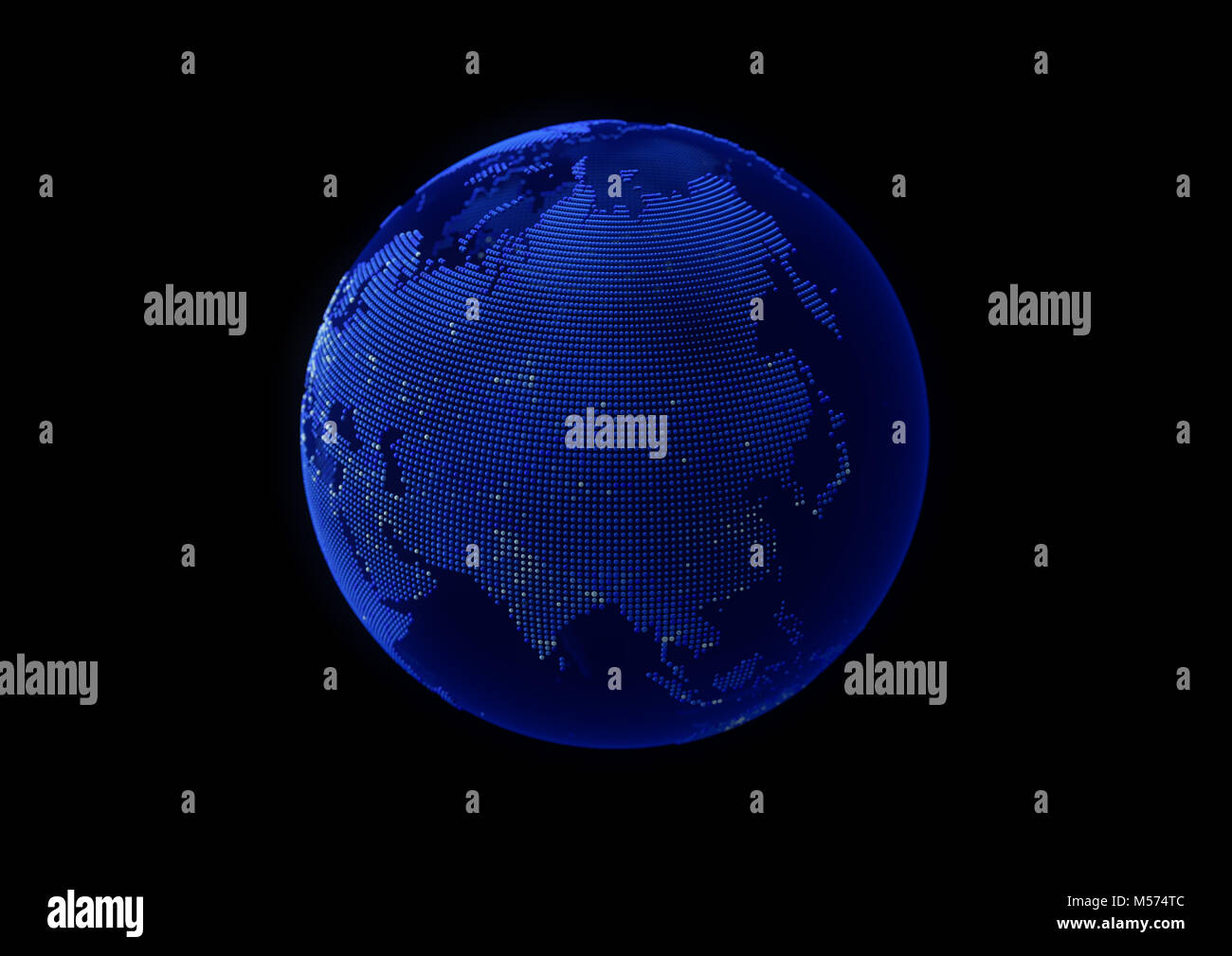 Blue point world globe Asia map with white dot cities on dark ...