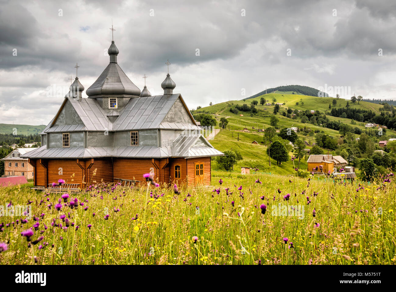 Greek Catholic Church, sheet metal plating, field of thistles, in ...