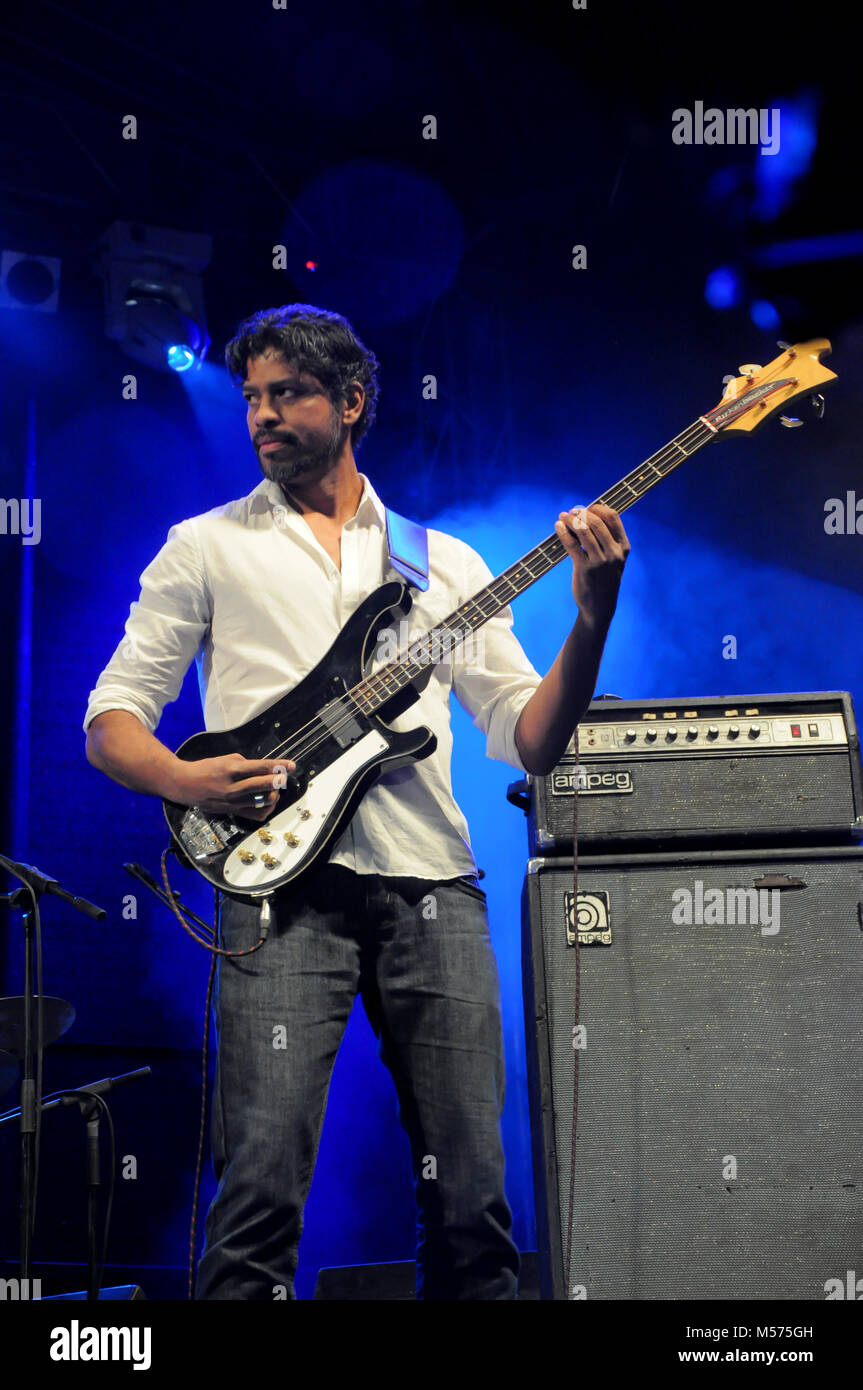 Bass guitarist one of trio member of Daniel Marques Trio playing live ...