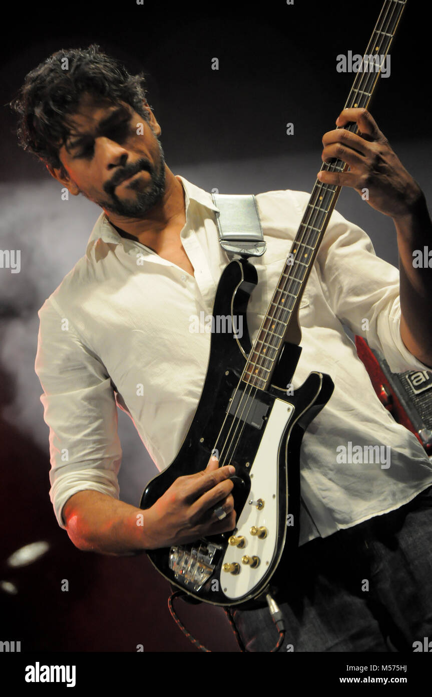 Bass guitarist one of trio member of Daniel Marques Trio playing live ...