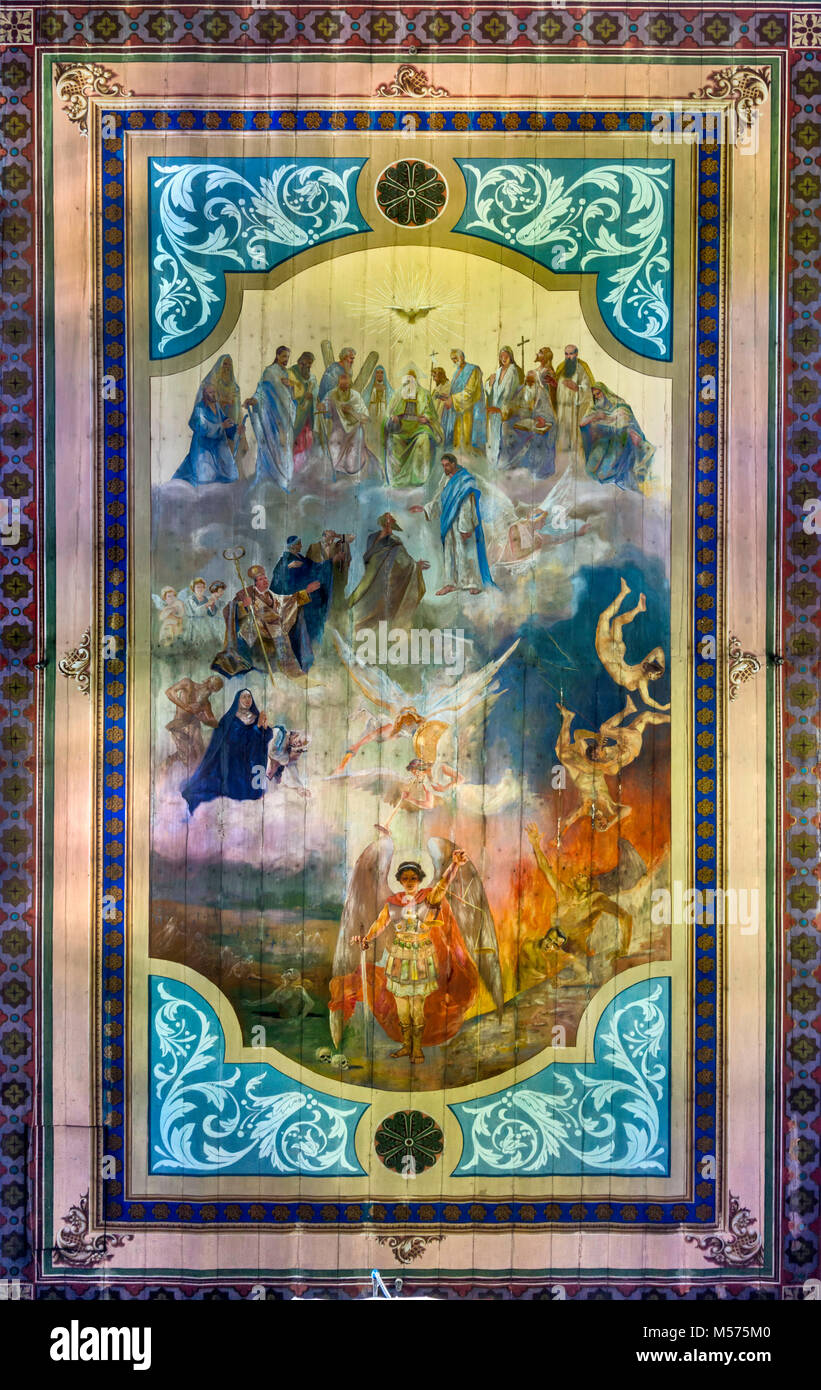 Polychrome decoration at ceiling in Greek Catholic Church, village of ...