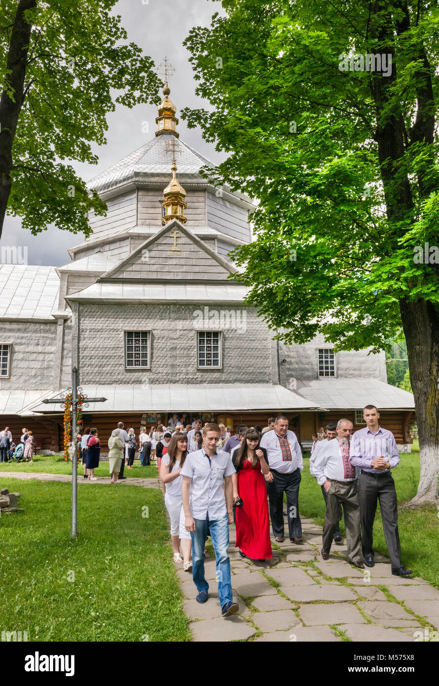Churchgoers leaving after mass at Holy Trinity Greek Catholic Church ...