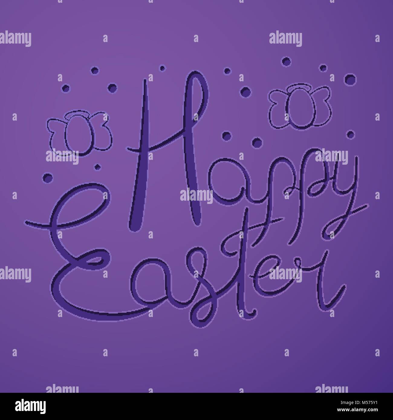 Modern ultra violet color paper cut Happy Easter text with egg-shaped ...