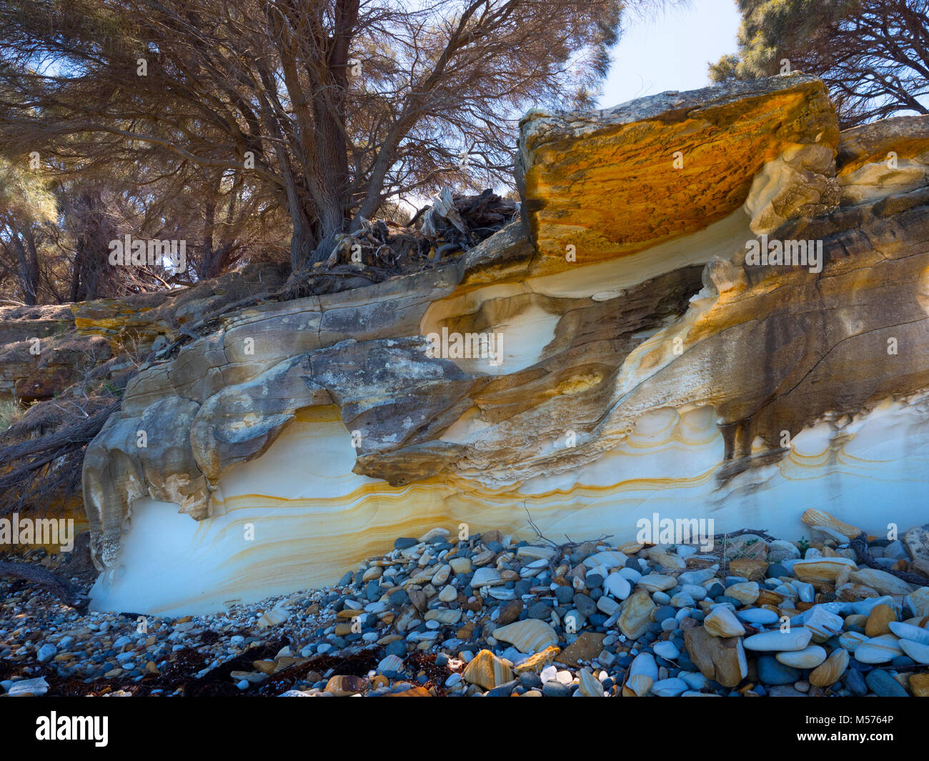 Painted cliffs at Maria Island National Park east coast of Tasmania ...
