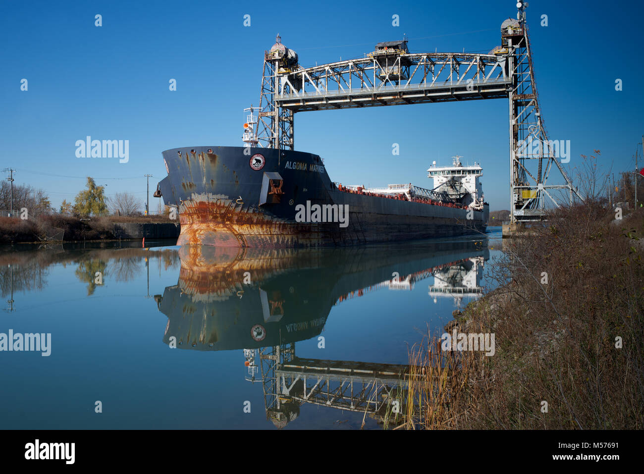 The Algoma Mariner self discharging bulk carrier passing under a lift ...