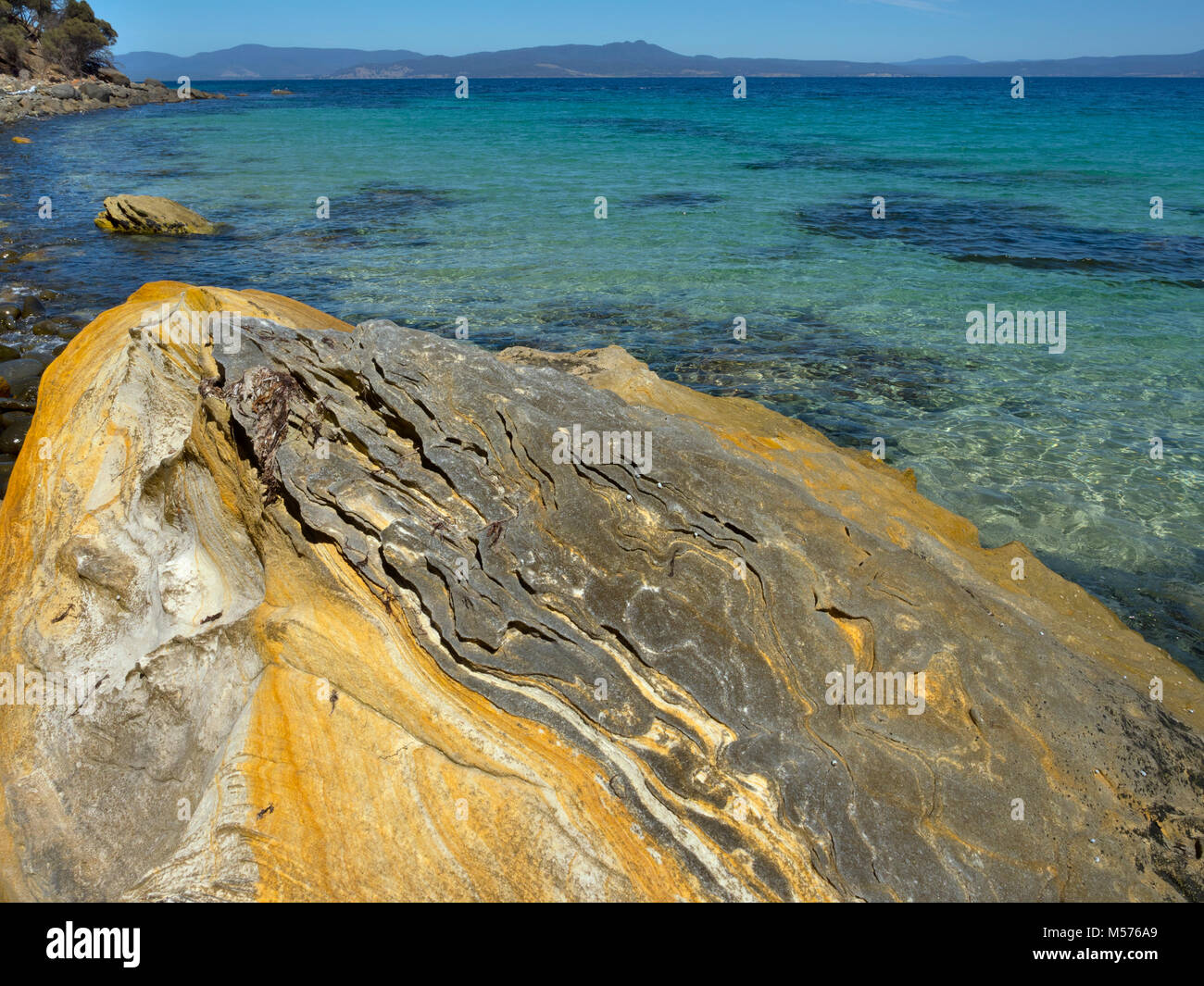 Painted cliffs at Maria Island National Park east coast of Tasmania ...