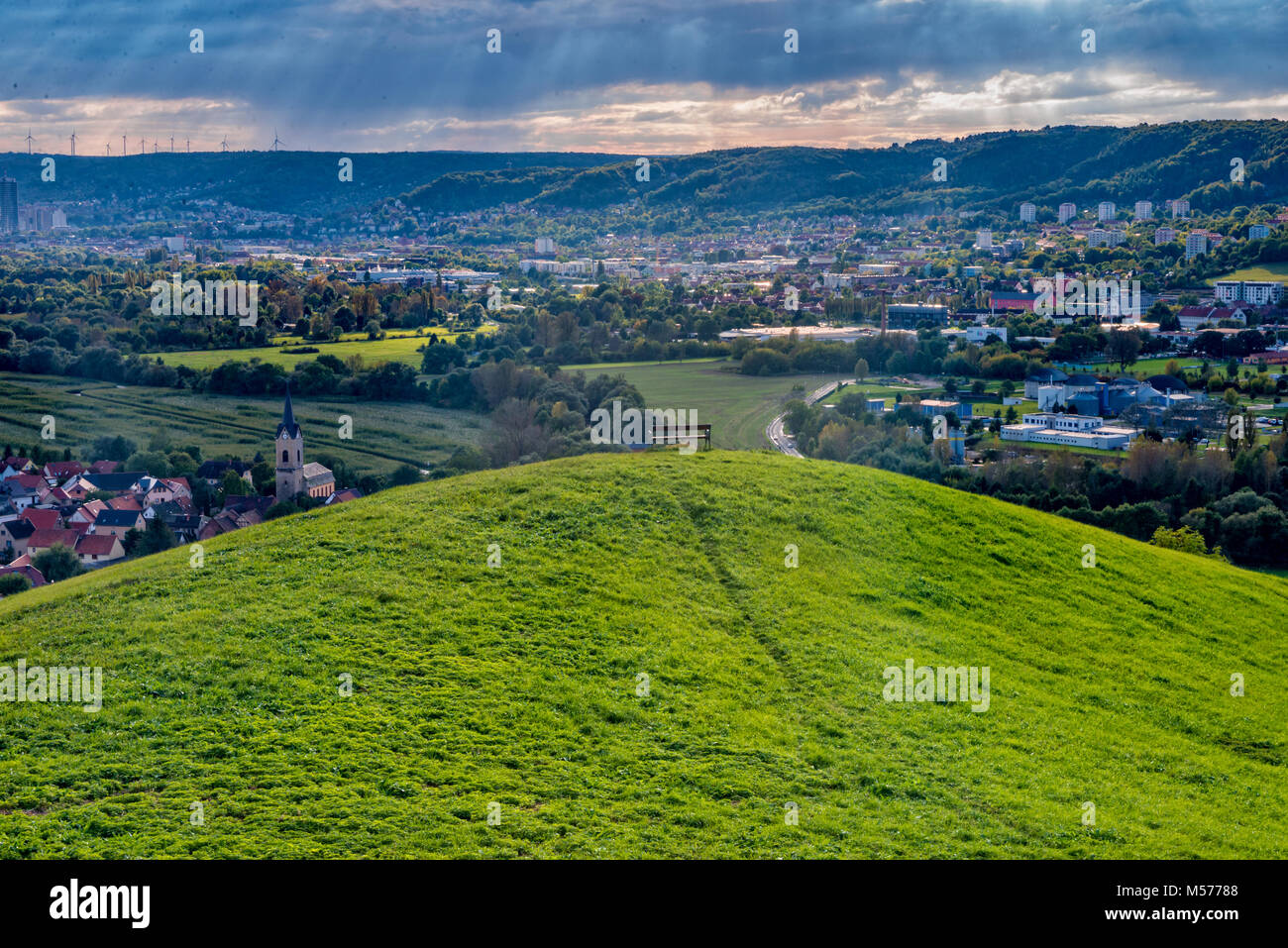 Park bench on a hill overlooking the city of Jena Stock Photo - Alamy