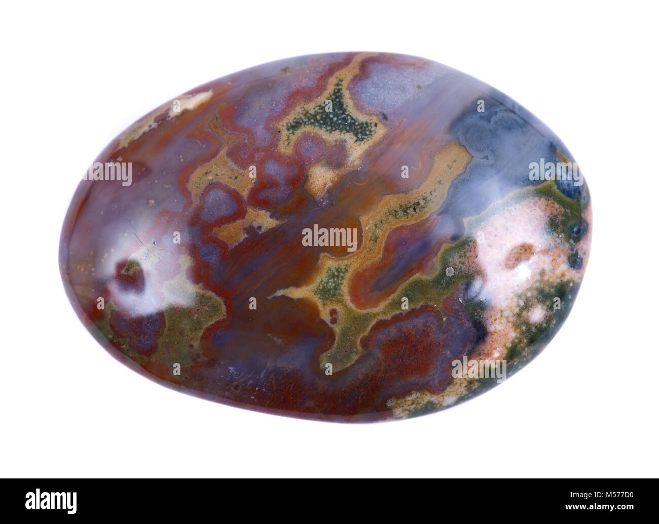 Polished ocean jasper palm stone from Madagascar isolated on white ...