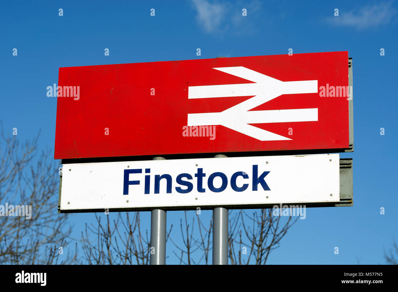 Finstock railway station sign, on the Cotswold Line, Oxfordshire ...