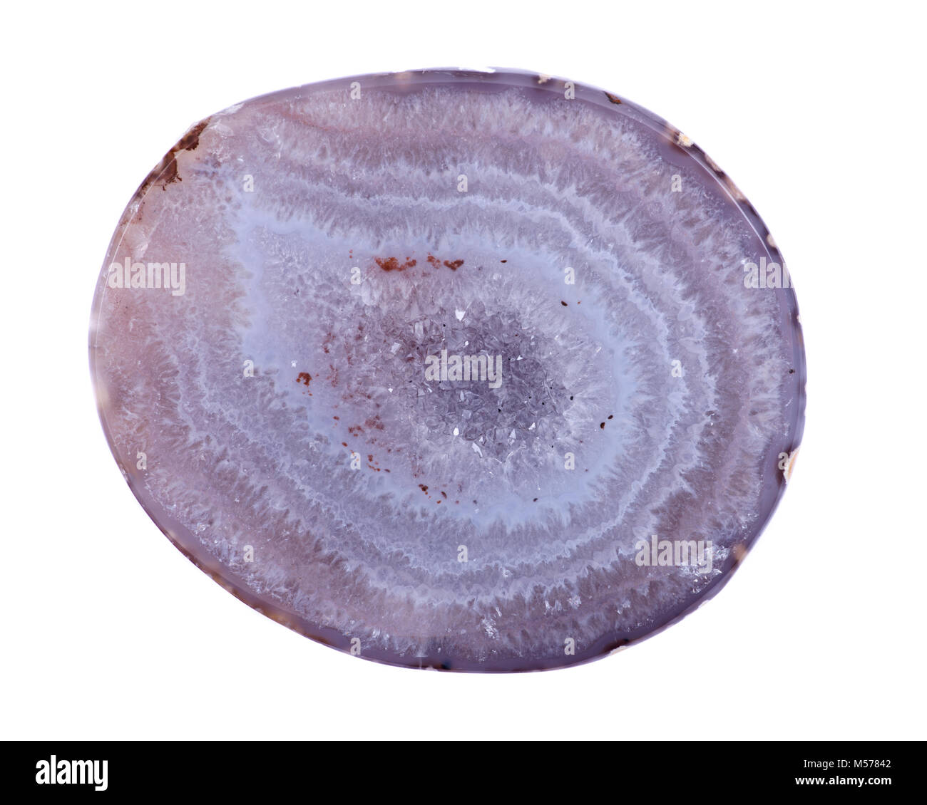 Partially polished blue lace agate geode with crystalline druzy center ...