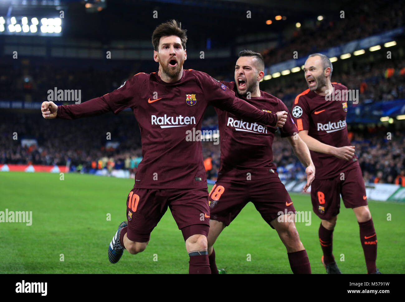 Barcelonas lionel messi celebrates scoring the first goal hi-res stock ...