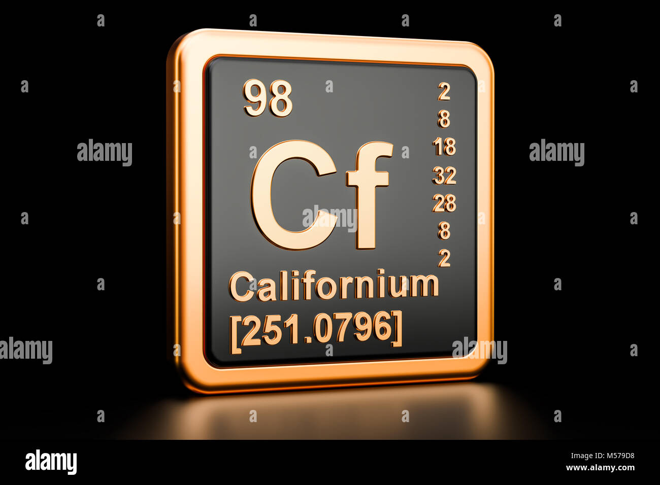 Californium Cf, chemical element. 3D rendering isolated on black ...