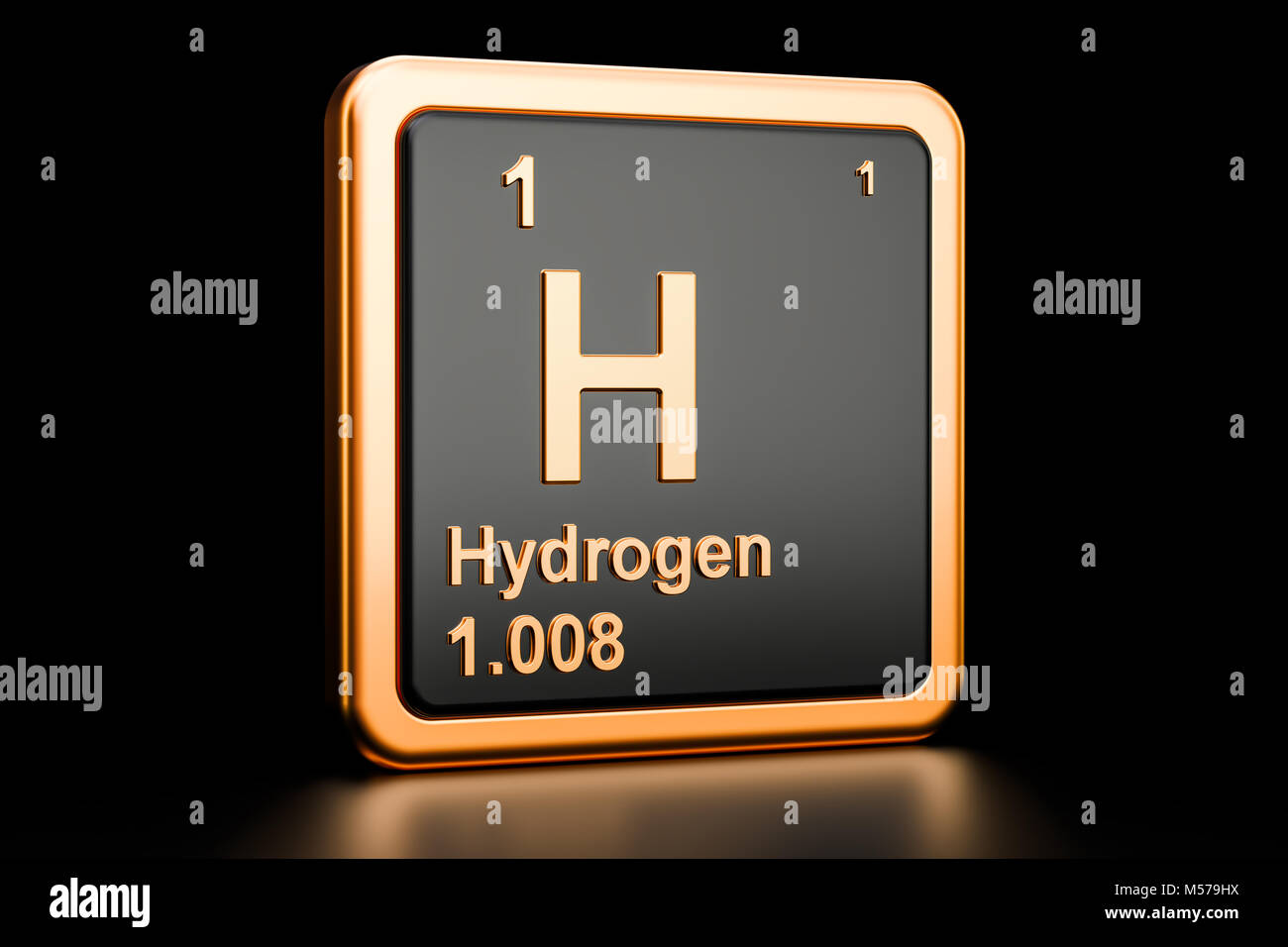 Hydrogen H, chemical element. 3D rendering isolated on black background ...