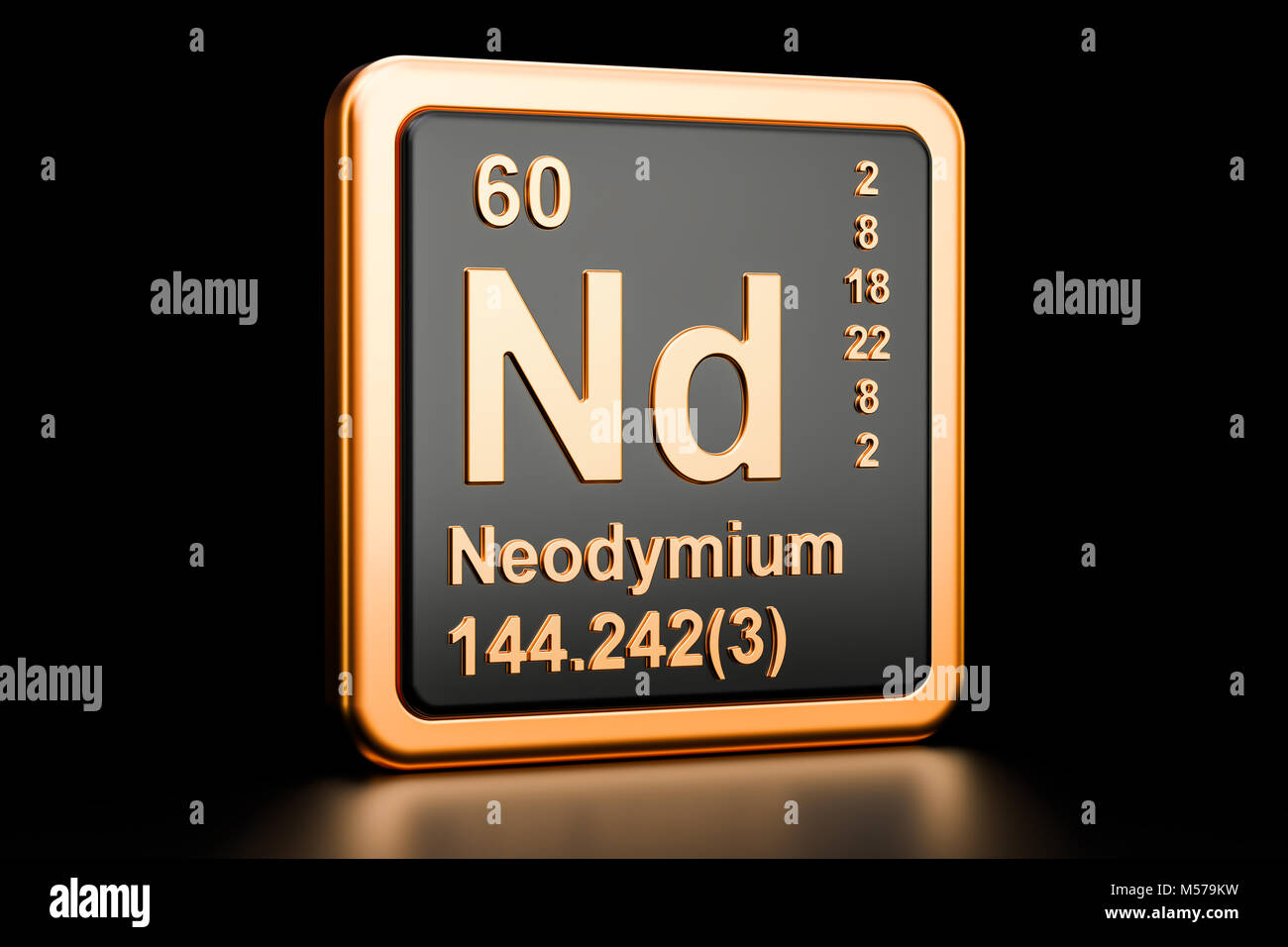 Neodymium Nd, chemical element. 3D rendering isolated on black ...