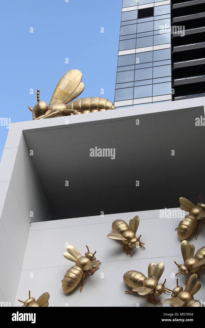 Manmade Beehive Artwork on the Eureka Tower building in Melbourne Stock ...