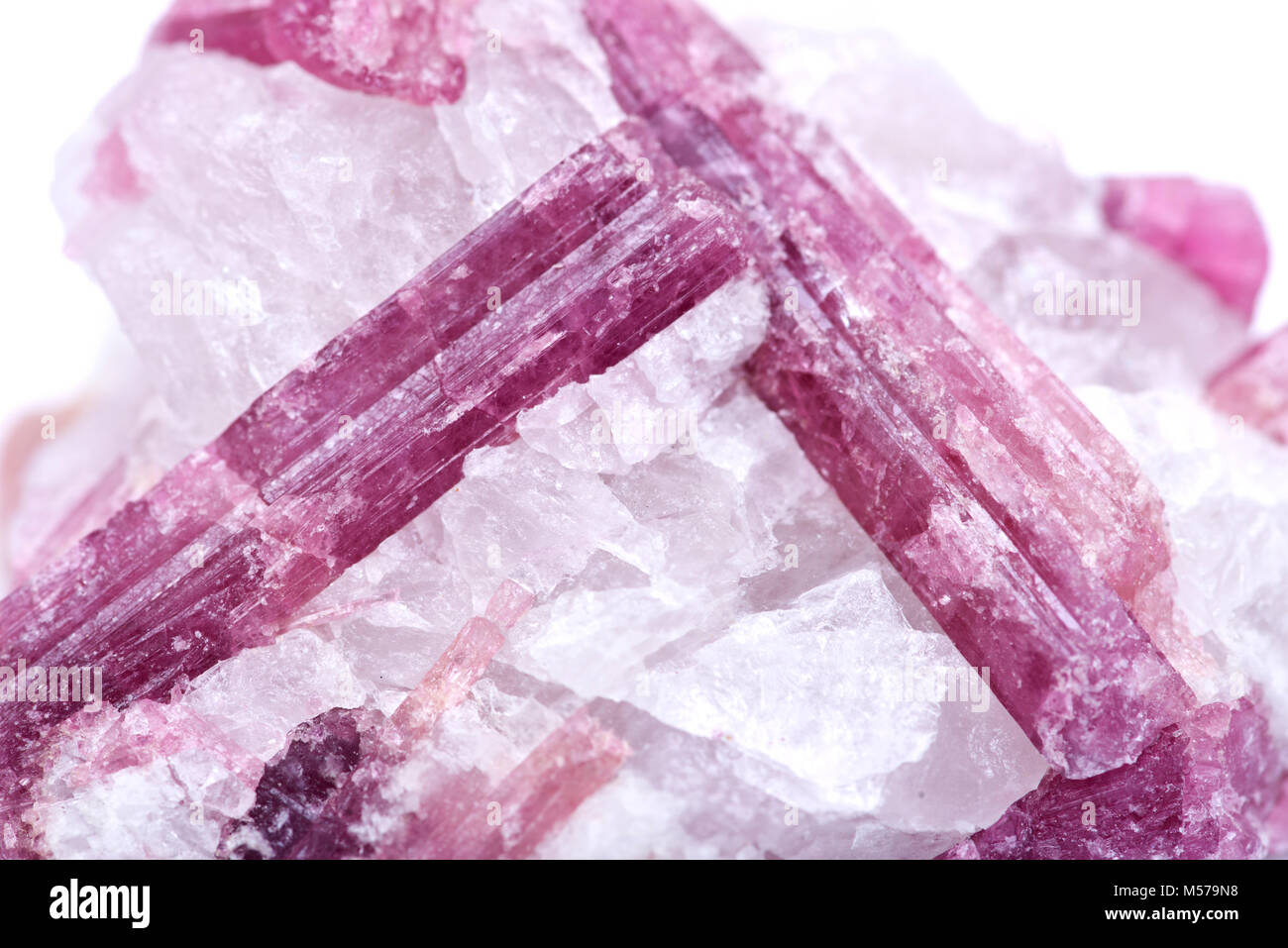 Rough white quartz studded with pink tourmaline crystals, from Brazil ...