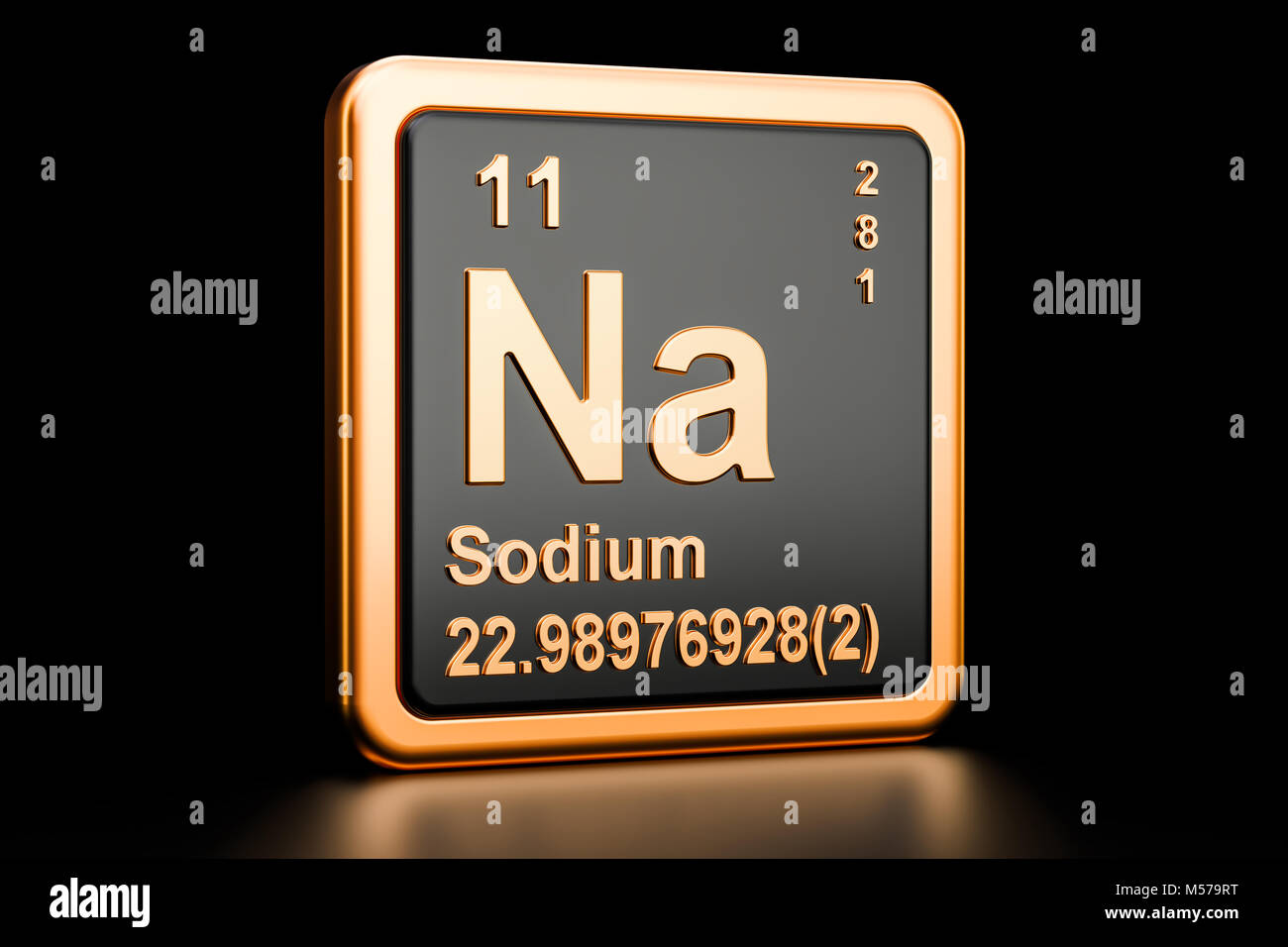 Sodium Na, chemical element. 3D rendering isolated on black background ...