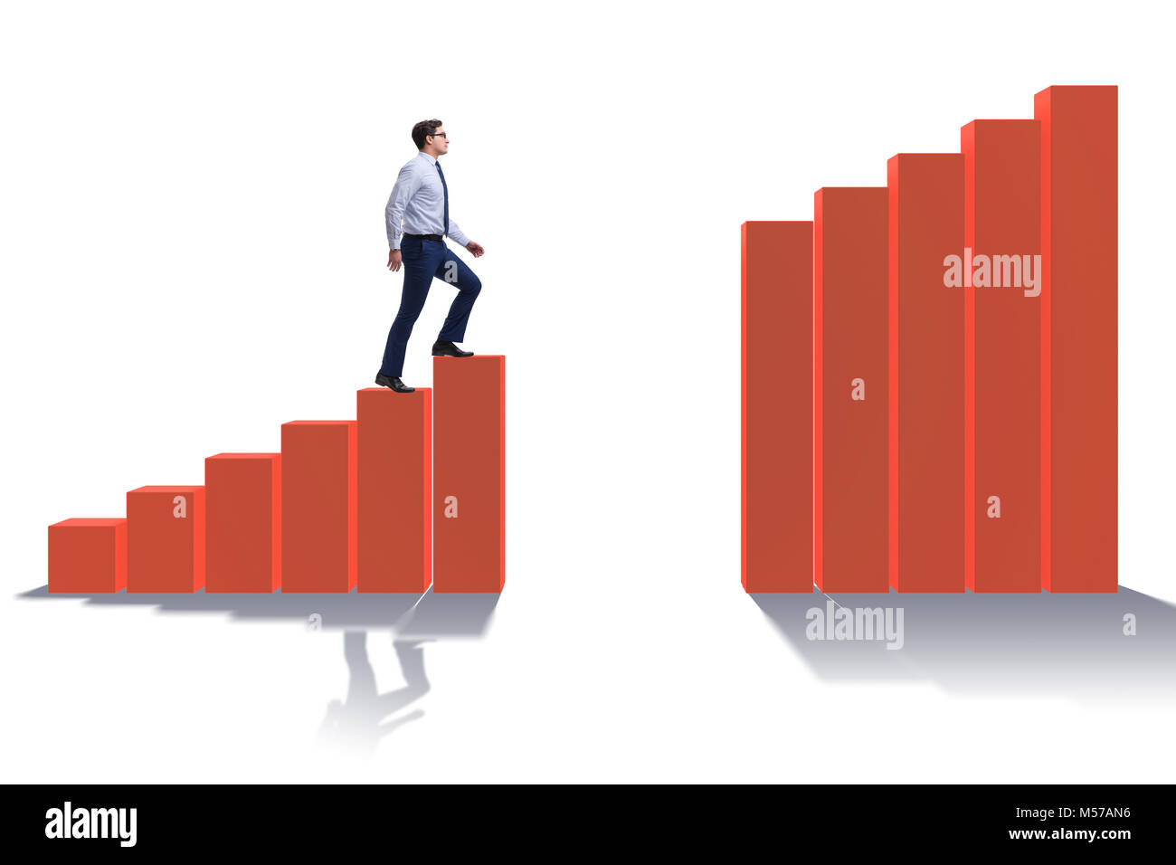 Businessman going up the bar chart in growth concept Stock Photo - Alamy