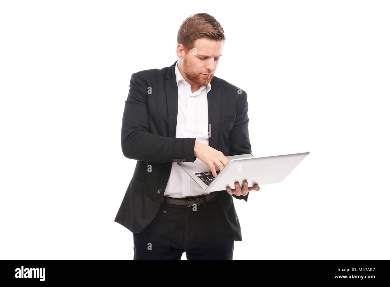 Manager with laptop Stock Photo - Alamy