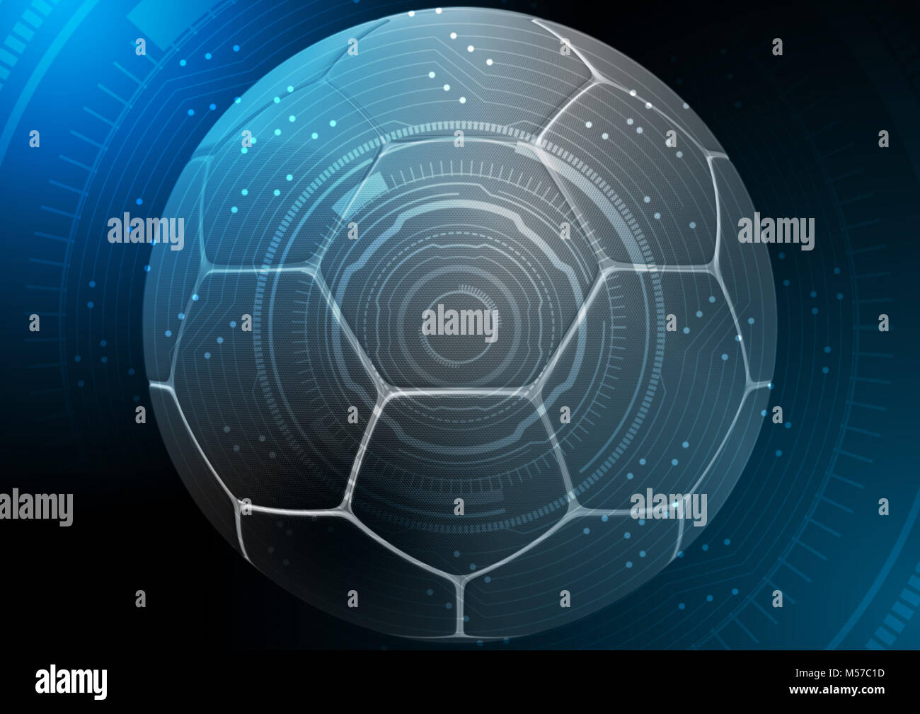 A dark synthetic soccer ball in a traditional shape with a dimple ...
