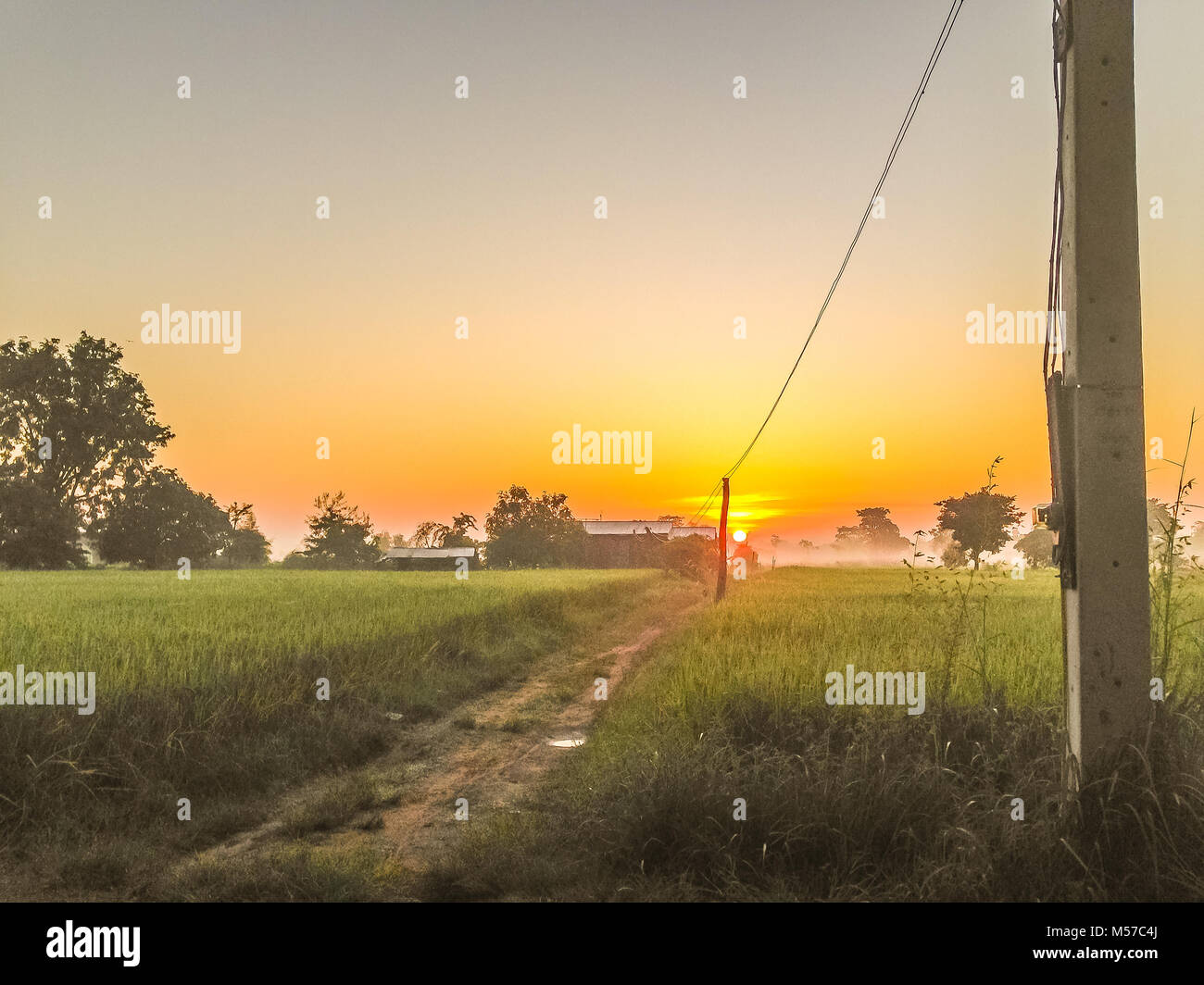The Rural Area in the Morning with sunrise background and foreground ...