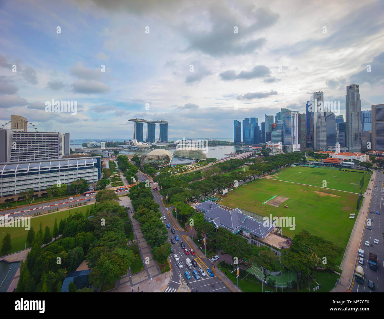 Aerial view of Cloudy sky at Marina Bay Singapore city skyline Stock ...