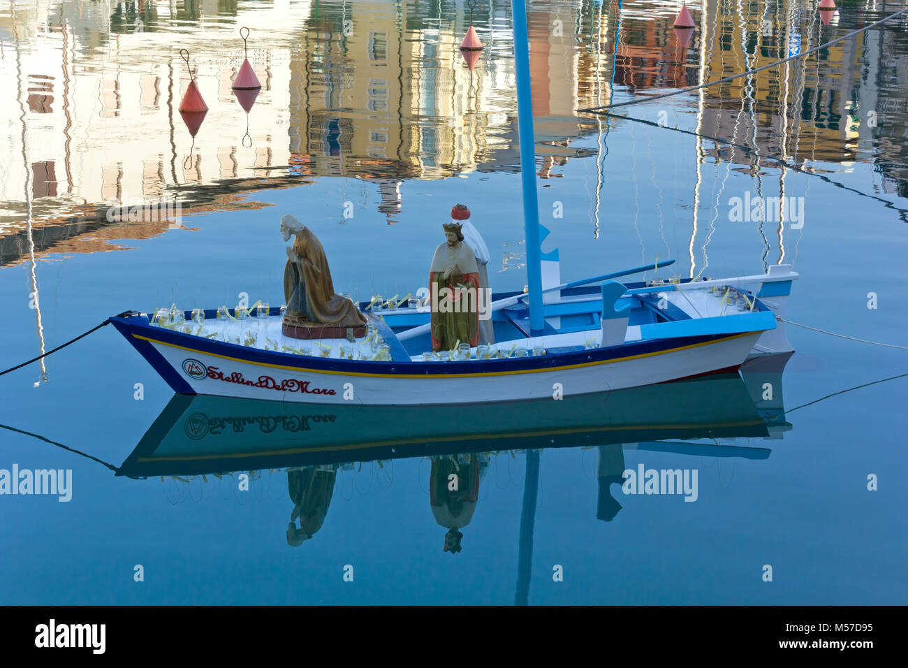 GRADO, Italy - December 28, 2016: Boat carrying the statues of the ...