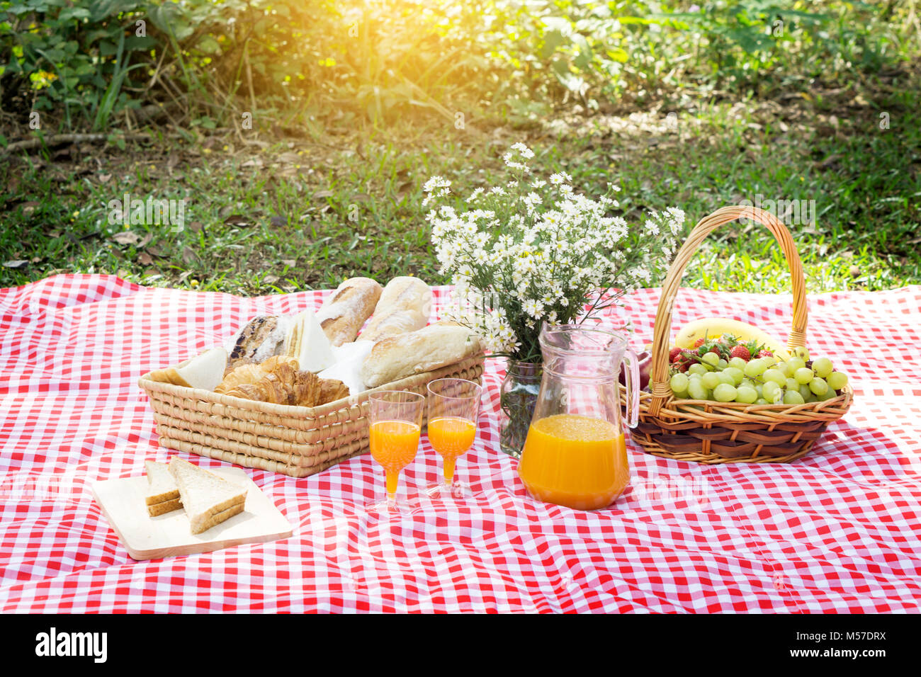 Picnic Lunch Meal Outdoors Park Food Concept, Closeup of picnic basket ...
